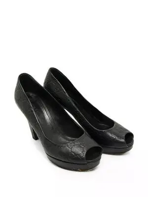 Gucci Embossed Leather Peep-toe Pumps