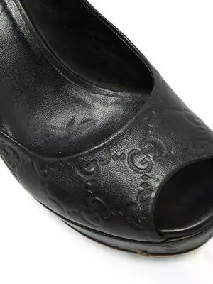 Gucci Embossed Leather Peep-toe Pumps