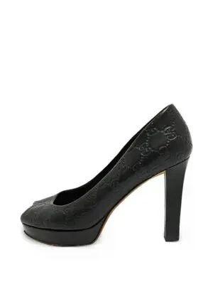 Gucci Embossed Leather Peep-toe Pumps