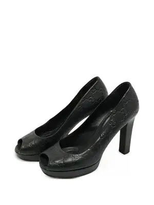 Gucci Embossed Leather Peep-toe Pumps