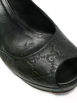 Gucci Embossed Leather Peep-toe Pumps