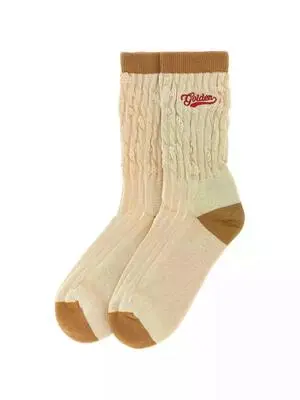 GOLDEN GOOSE Ribbed Socks With Embroidered Logo - Neutrals