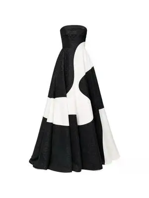 Alice + Olivia Strapless Jacquard Maxi Dress With Flared Skirt