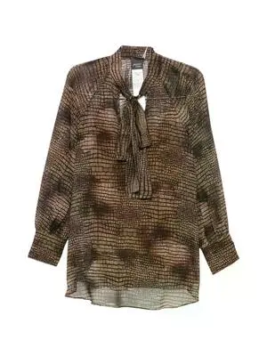 Marina Rinaldi Tapioca Crocodile-effect Pussy-bow Blouse - Brown