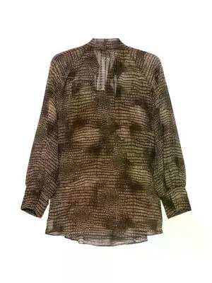 Marina Rinaldi Tapioca Crocodile-effect Pussy-bow Blouse