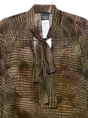 Marina Rinaldi Tapioca Crocodile-effect Pussy-bow Blouse