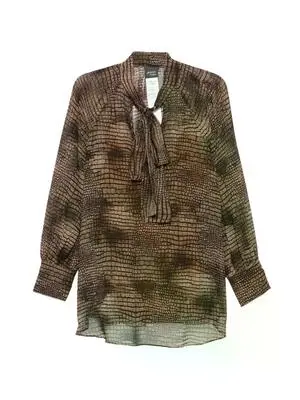 Marina Rinaldi Tapioca Crocodile-effect Pussy-bow Blouse - Brown