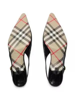 Burberry Crocodile-effect Leather Slingback Pumps With Kitten Heel
