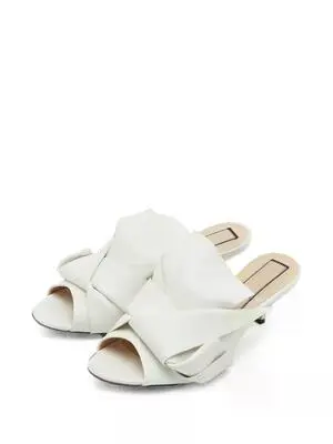 N°21 Leather Knot Detail Peep-toe Kitten Heel Mules