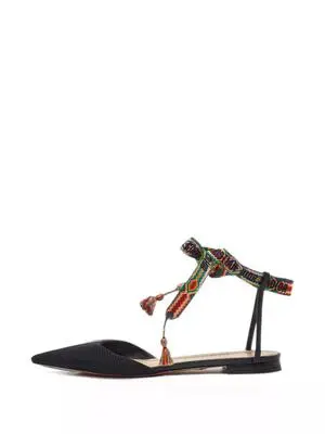 Dior Pointed Toe Flat Sandals With Tassel Embellishments