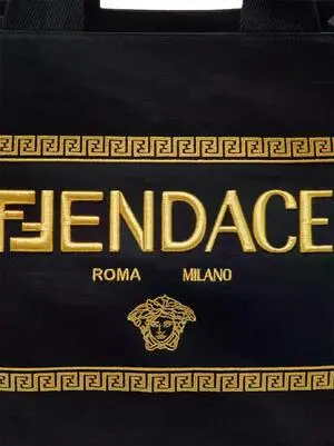 Fendi X Versace Fendace La Medusa Shopper Tote Bag - Black