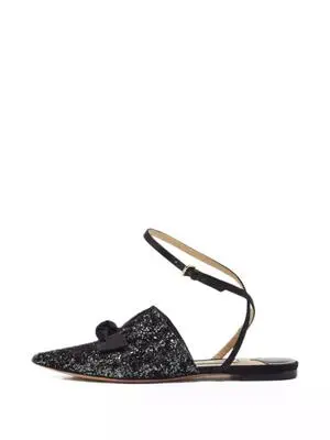 JIMMY CHOO Glitter Bow Detail Flat Mules