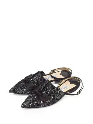 JIMMY CHOO Glitter Bow Detail Flat Mules
