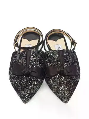 JIMMY CHOO Glitter Bow Detail Flat Mules
