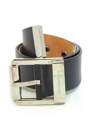 Michael Kors Leather Wide Belt With Silver-tone Buckle - Black