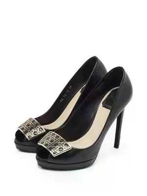 Dior Cannage Plaque Open Toe Stiletto Pumps