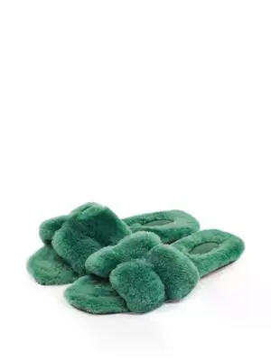 Hermès Oran Shearling Slides - Green