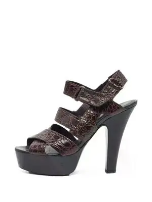 Bottega Veneta Red Leather Croc-effect Platform High Heel Sandals