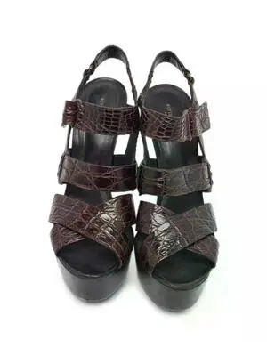 Bottega Veneta Red Leather Croc-effect Platform High Heel Sandals