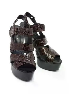 Bottega Veneta Red Leather Croc-effect Platform High Heel Sandals