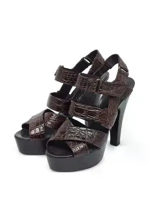 Bottega Veneta Red Leather Croc-effect Platform High Heel Sandals