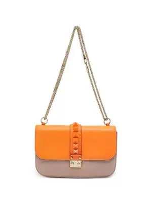 Valentino Garavani Medium Glam Lock Rockstud Shoulder Bag - Orange