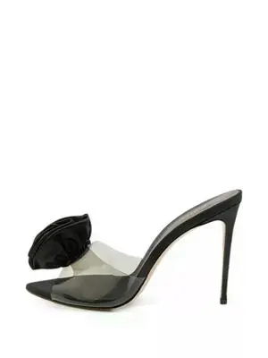 LE SILLA Le Silla Black Rose Appliqué Pointed Toe Stiletto Sandals Black
