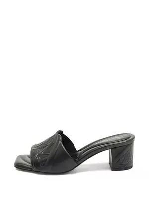 Alexander McQueen Seal Logo Embossed Block Heel Sandals