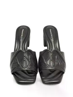 Alexander McQueen Seal Logo Embossed Block Heel Sandals
