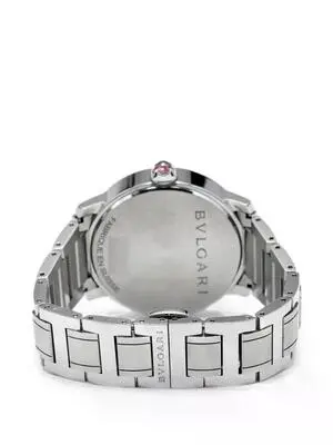 BVLGARI 37mm Engraved Bezel Stainless Steel Watch With Mother-of-pearl Dial