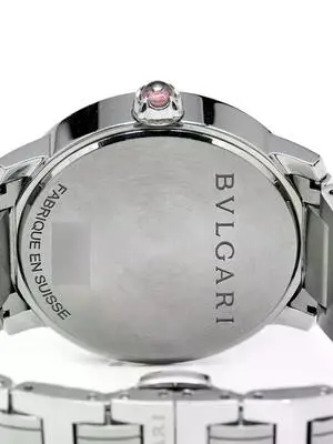 BVLGARI 37mm Engraved Bezel Stainless Steel Watch With Mother-of-pearl Dial