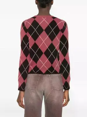 BEYOU Argyle-pattern Crew Neck Sweater