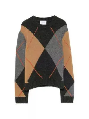 BEYOU Round-neck Argyle-knit Sweater - Grey