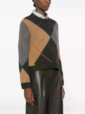 BEYOU Round-neck Argyle-knit Sweater