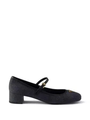 Prada Fabric Mary Jane Pumps With Enameled Triangle Logo