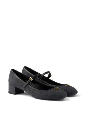 Prada Fabric Mary Jane Pumps With Enameled Triangle Logo
