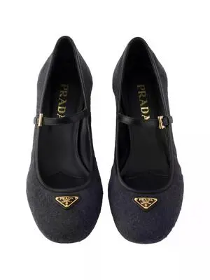 Prada Fabric Mary Jane Pumps With Enameled Triangle Logo