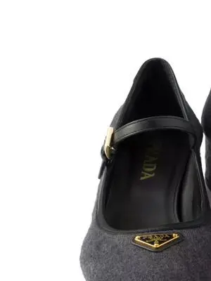 Prada Fabric Mary Jane Pumps With Enameled Triangle Logo