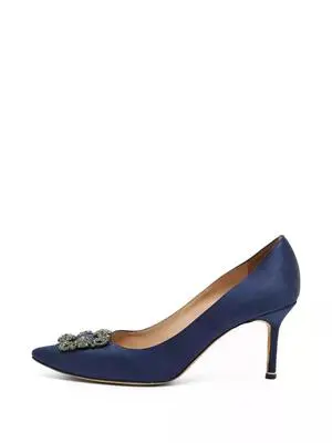 Manolo Blahnik Hangisi Crystal Embellished Satin Pumps
