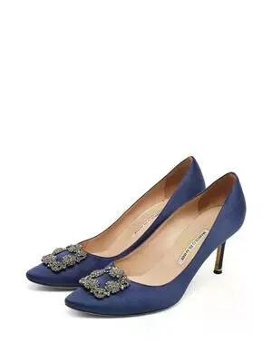 Manolo Blahnik Hangisi Crystal Embellished Satin Pumps