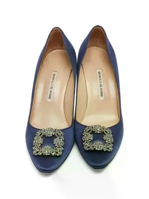 Manolo Blahnik Hangisi Crystal Embellished Satin Pumps