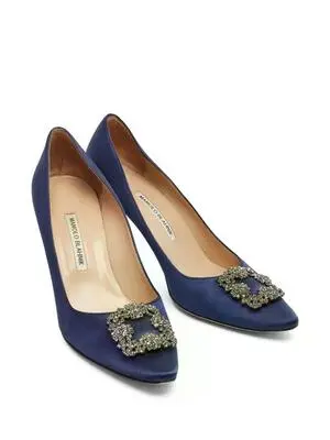 Manolo Blahnik Hangisi Crystal Embellished Satin Pumps