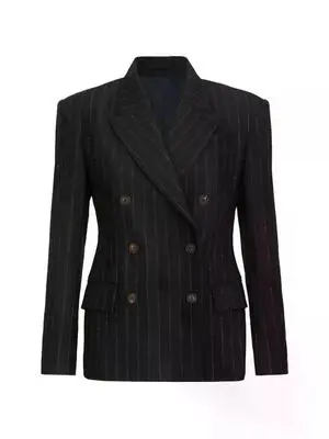 Brunello Cucinelli Dazzling Chalk Stripe Virgin Wool Blazer With Monili Embellishments