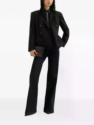 Brunello Cucinelli Dazzling Chalk Stripe Virgin Wool Blazer With Monili Embellishments