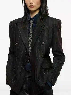 Brunello Cucinelli Dazzling Chalk Stripe Virgin Wool Blazer With Monili Embellishments