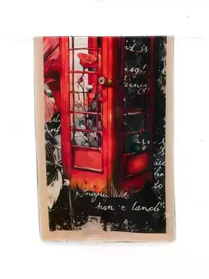 D'ANIELLO Phone-box Print Frayed-edge Scarf - Red