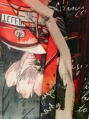 D'ANIELLO Phone-box Print Frayed-edge Scarf