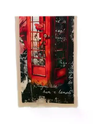 D'ANIELLO Phone-box Print Frayed-edge Scarf - Red