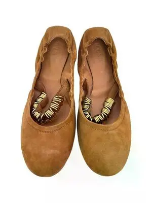 TOD'S Suede Ballet Flats With Golden Ring Embellishment