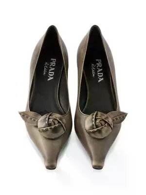 Prada Leather Ballerinas With Floral Embellishment